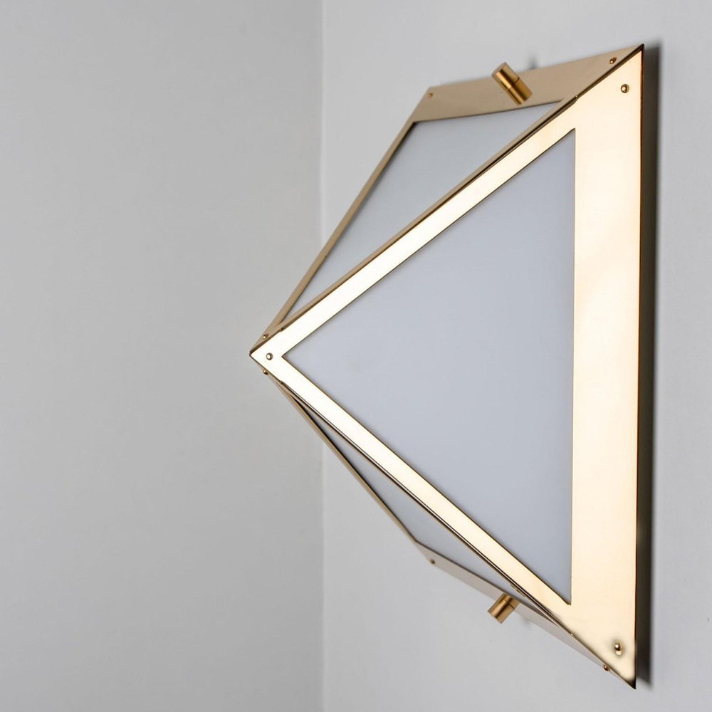 Pyramid Wall Lights in White Glass and Brass from Glashütte Limburg ...