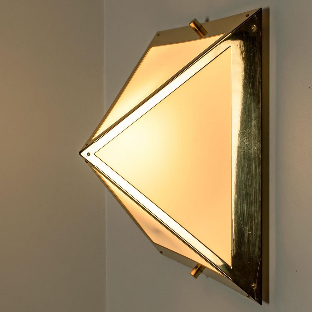 Pyramid Wall Lights in White Glass and Brass from Glashütte Limburg ...