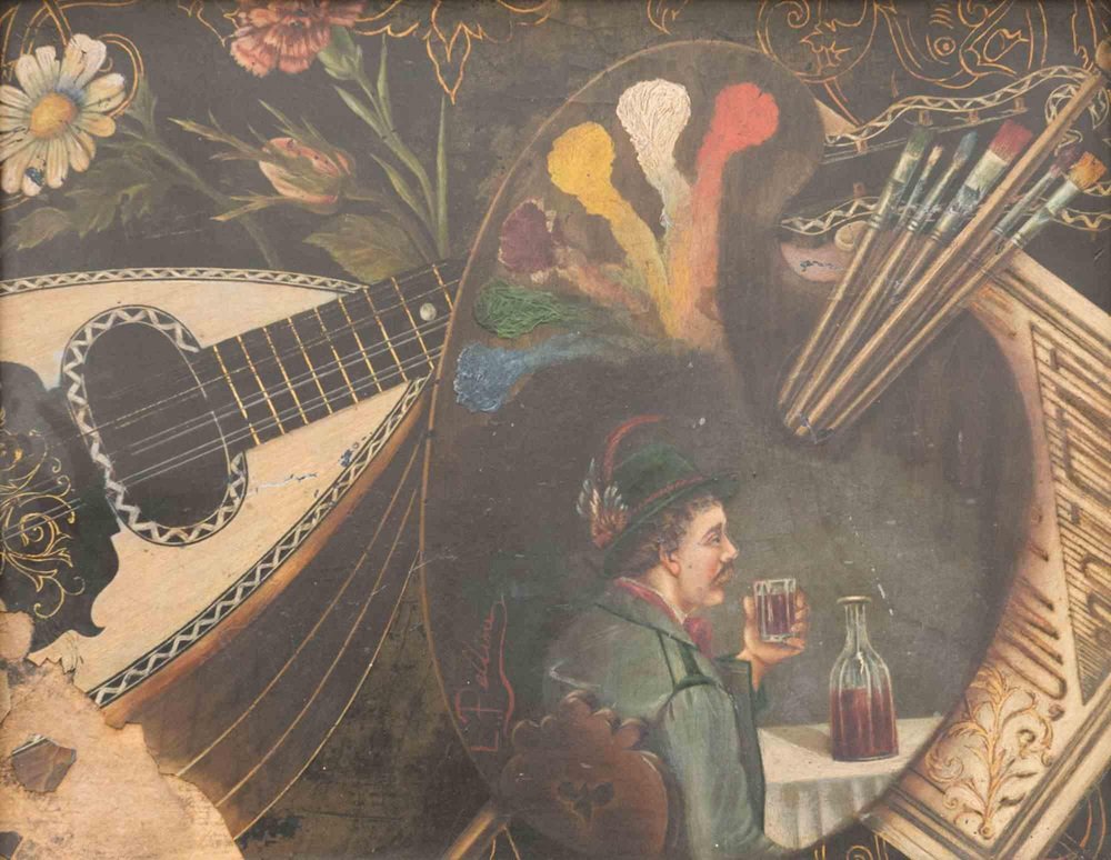 Luigi Pellin, Allegory of Art and Drinking, Early 20th Century, Oil on ...