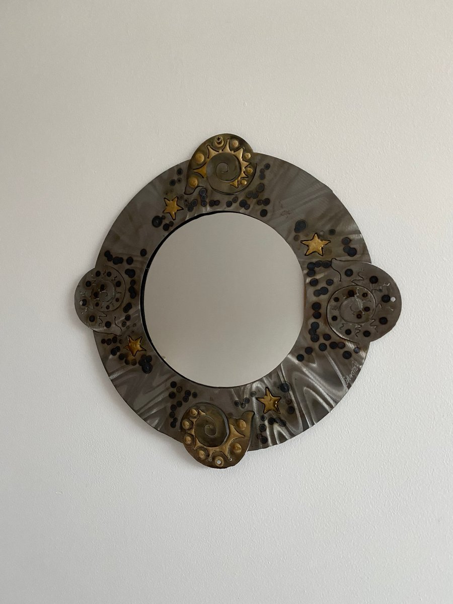 Swirly Steel Wall Mirror with Shells and Stars for sale at Pamono