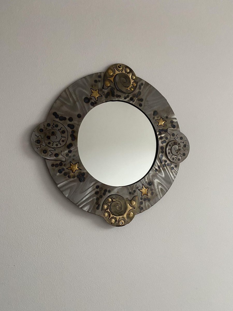 Swirly Steel Wall Mirror with Shells and Stars for sale at Pamono