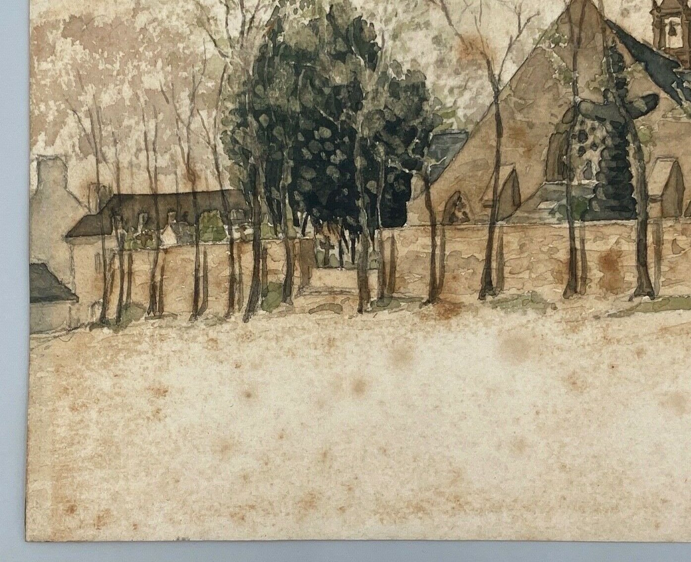 Paul Wallon Ploujean, Church, 1987, Watercolor on Paper for sale at Pamono