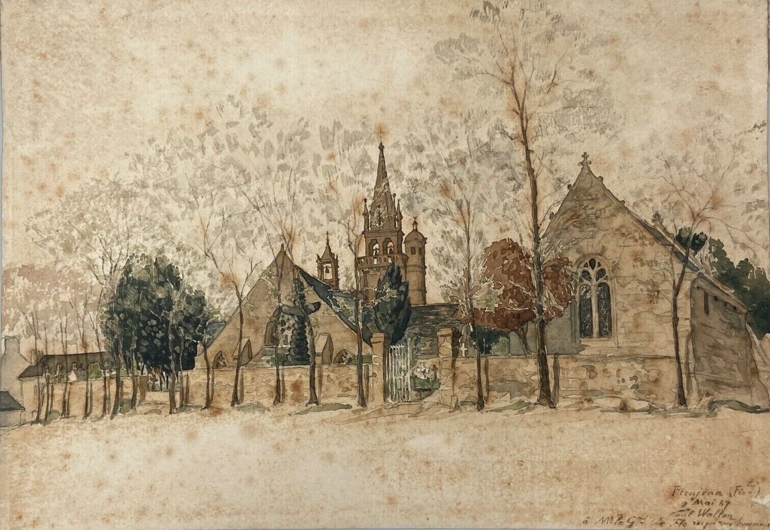 Paul Wallon Ploujean, Church, 1987, Watercolor on Paper for sale at Pamono