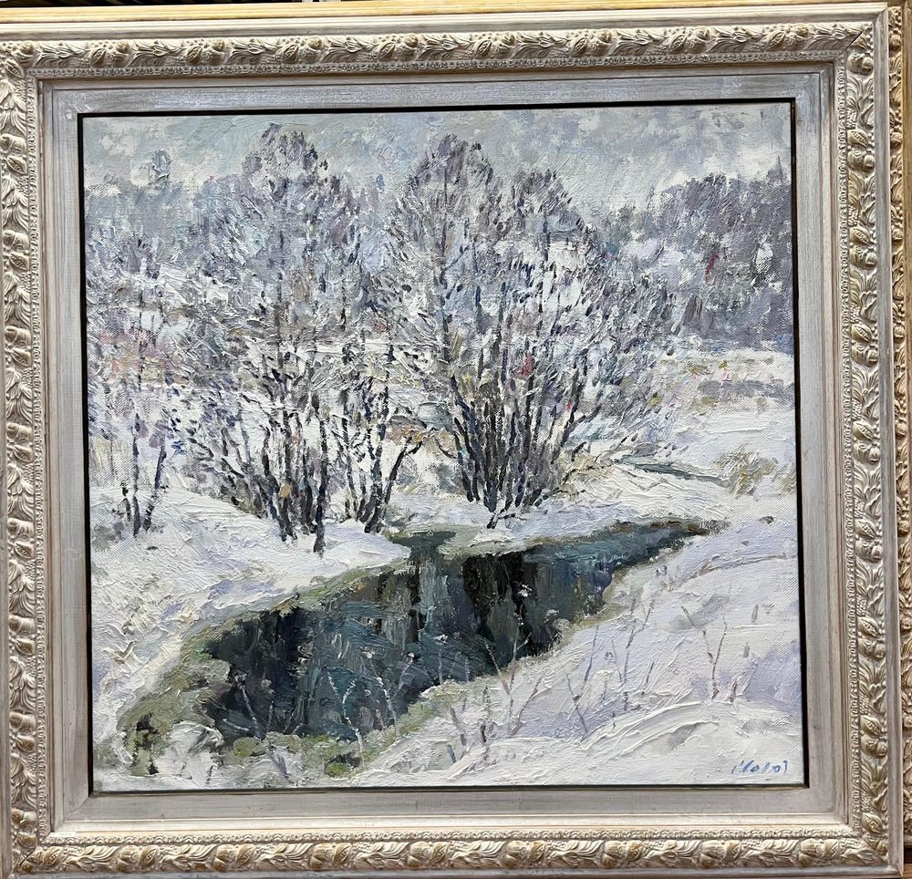 Georgij Moroz, Winter Stream, Oil Painting, 2005, Framed for sale at Pamono