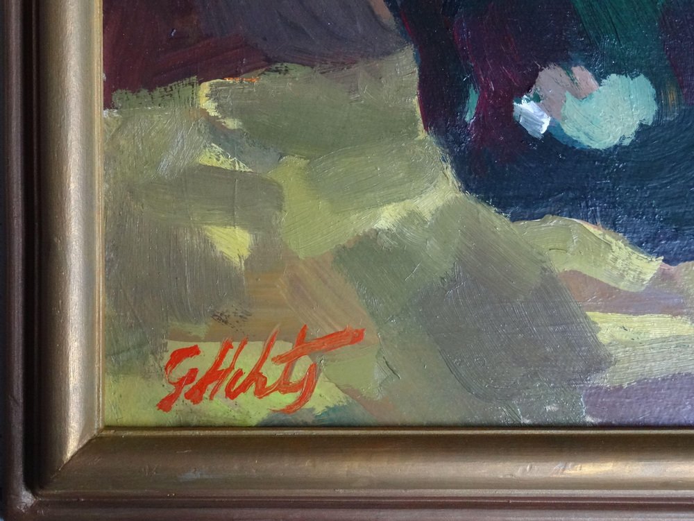 Gunars Hehts, Flowers, Oil on Cardboard, 1980s for sale at Pamono