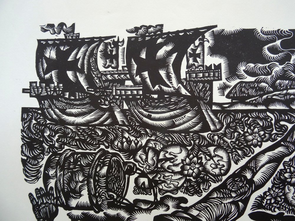 Dainis Rozkalns, with Fire and Sword, 1977, Linocut for sale at Pamono