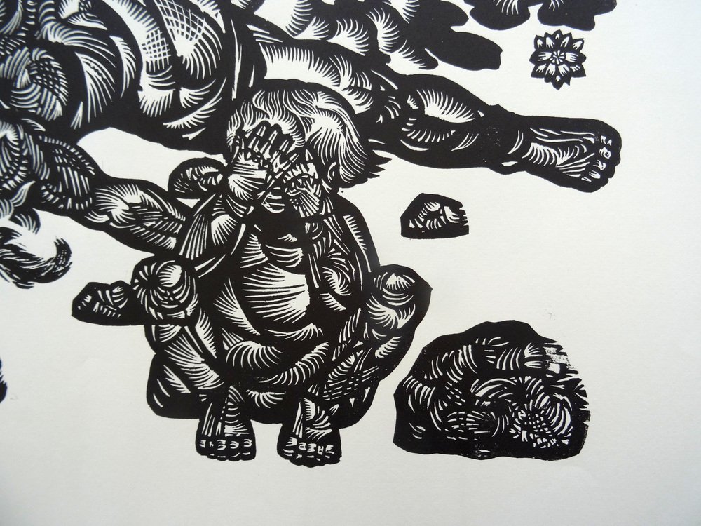 Dainis Rozkalns, with Fire and Sword, 1977, Linocut for sale at Pamono