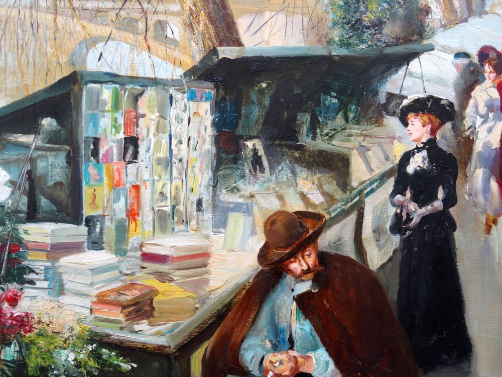 Alfredo Palmero de Gregorio, Book Dealers, Oil on Canvas, 1960s for ...