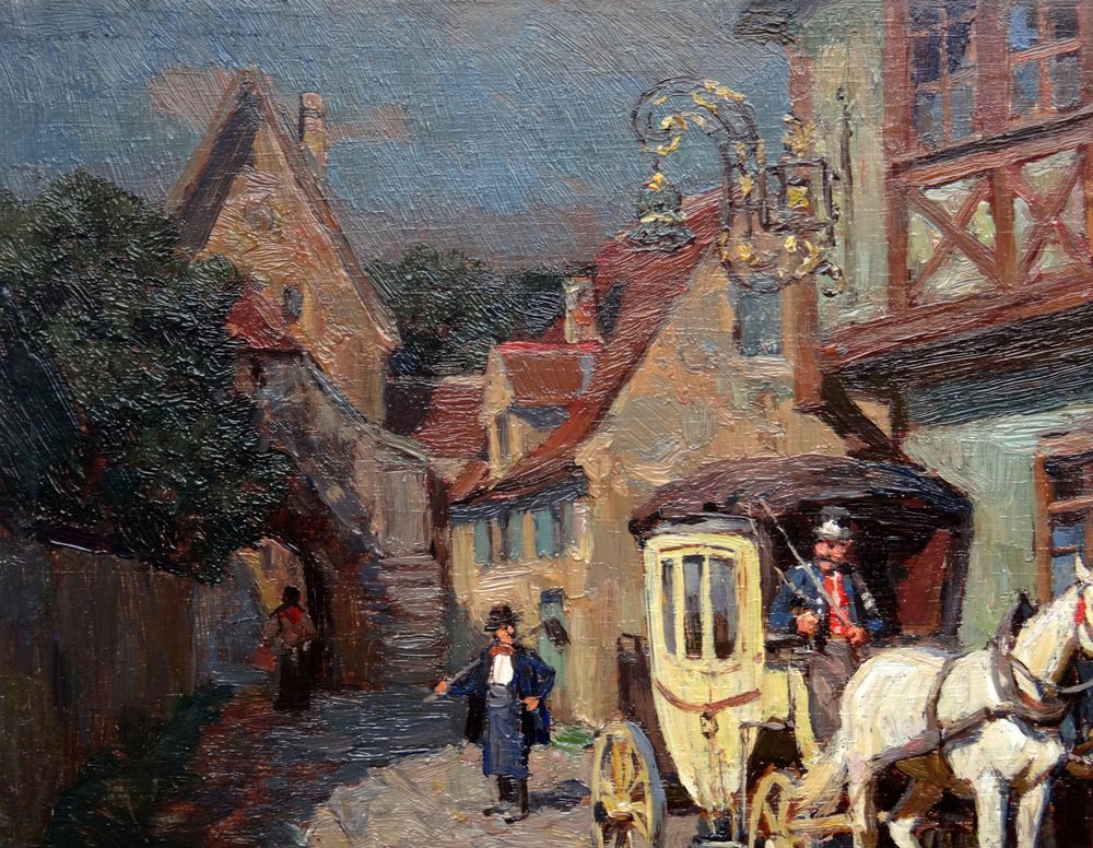 Horses with Carriage, Wilhelm Velten, Oil on Panel for sale at Pamono