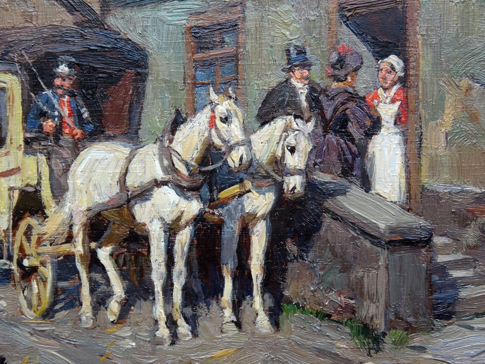 Horses with Carriage, Wilhelm Velten, Oil on Panel for sale at Pamono