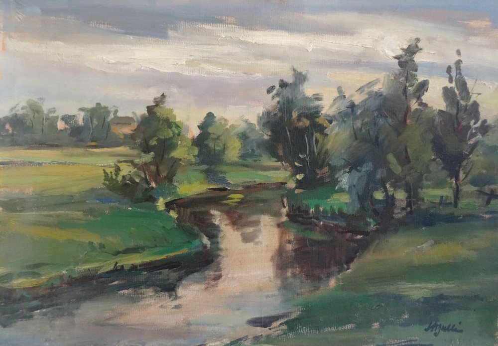 Harijs Veldre, Landscape with a River, 1947, Oil on Cardboard for sale ...