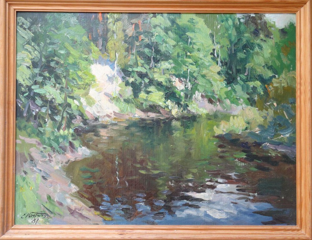 Edgars Vinters, River Bay, 1987, Oil on Cardboard for sale at Pamono