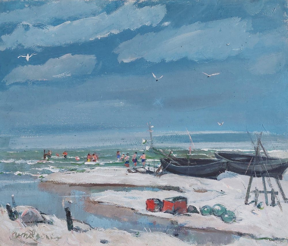 Voldemars Milgravis, On the Beach, 1976, Mixed Media on Cardboard for ...