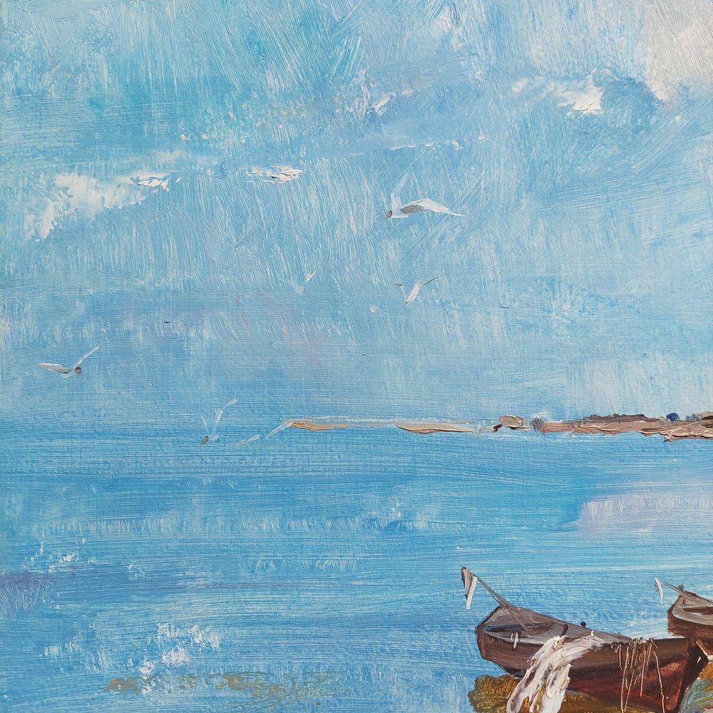 Andrejevs Konstantins, Boote an der Küste, 1975, Öl auf Karton bei ...