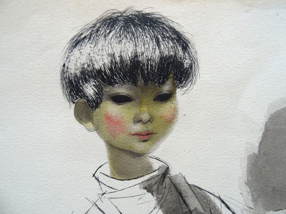 Gunars Vindedzis, A Boy with a Ball, 1969, Ink & Watercolor on Paper ...