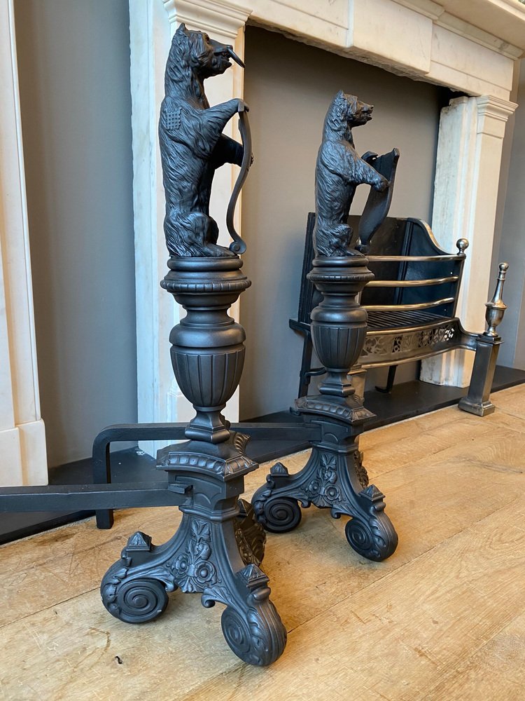 Tall Antique Fire Dogs in Cast Iron, 1890, Set of 2 for sale at Pamono