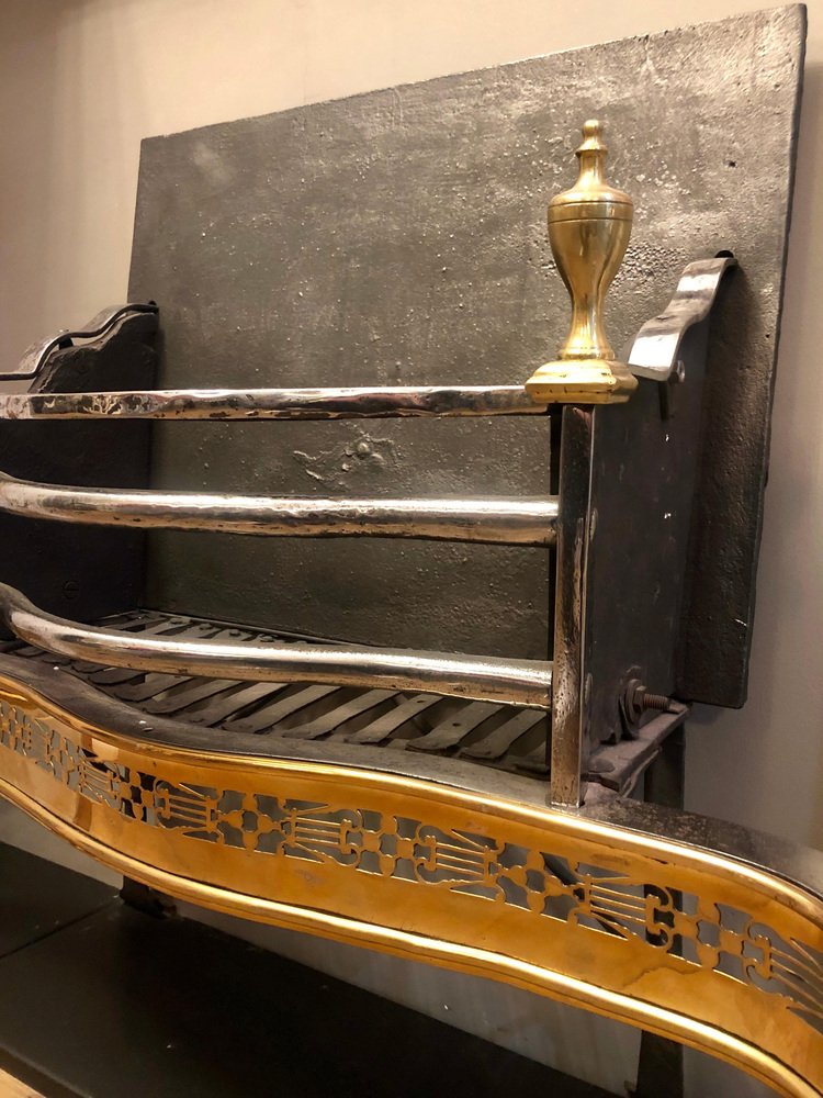 Antique English Steel, Brass and Gun Metal Fire Dog Grate for sale at ...