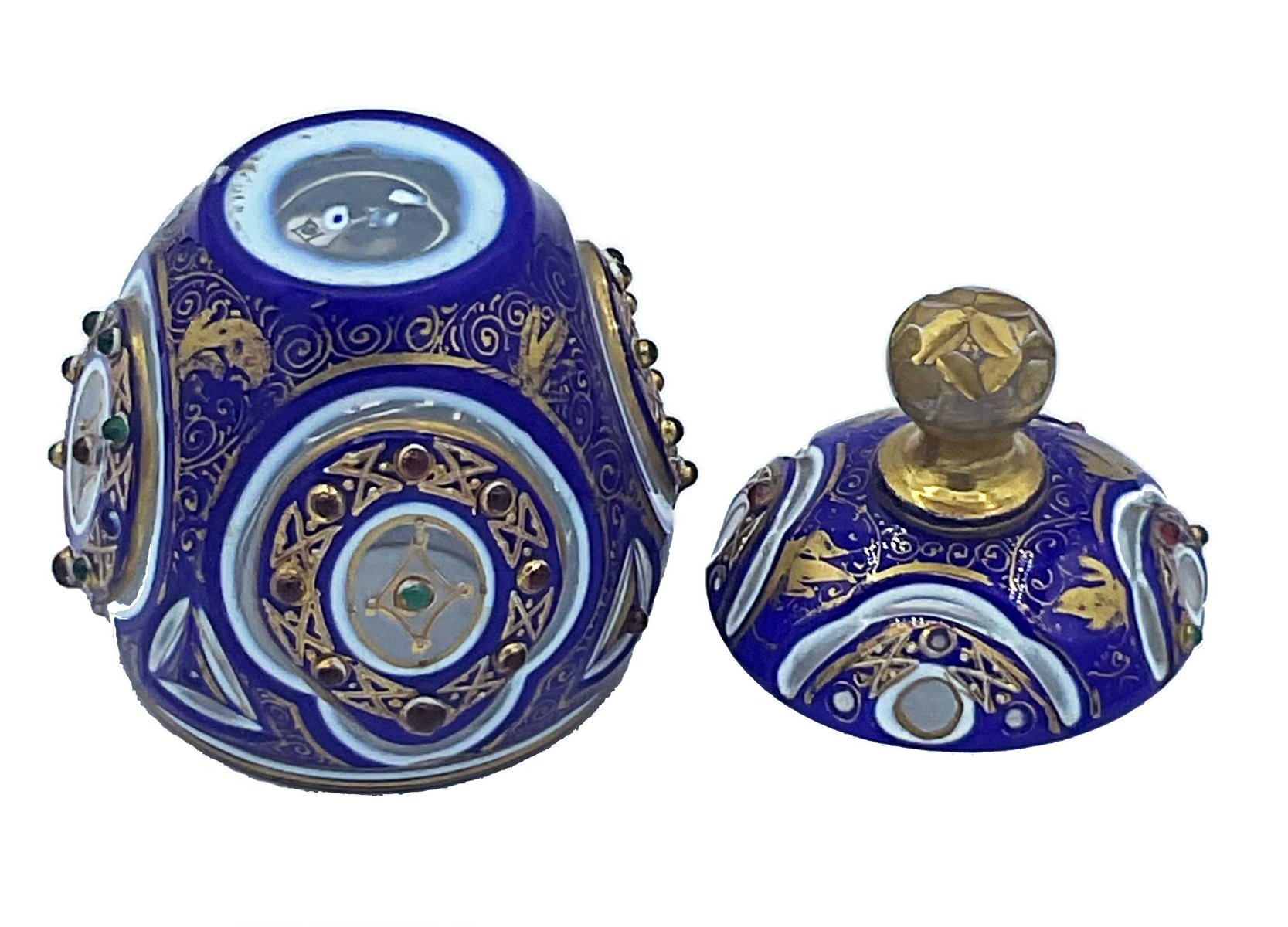 Antique Bohemian Overlay Glass Bonbonniere for sale at Pamono