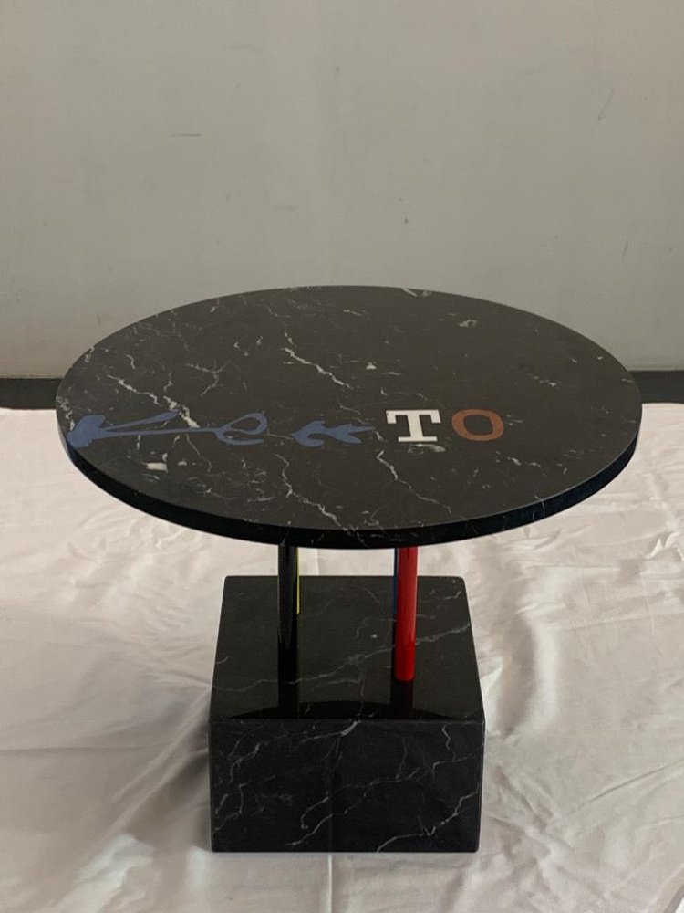 Kleeto Table in Inlaid Marble and Metal by Cleto Munari for sale at Pamono