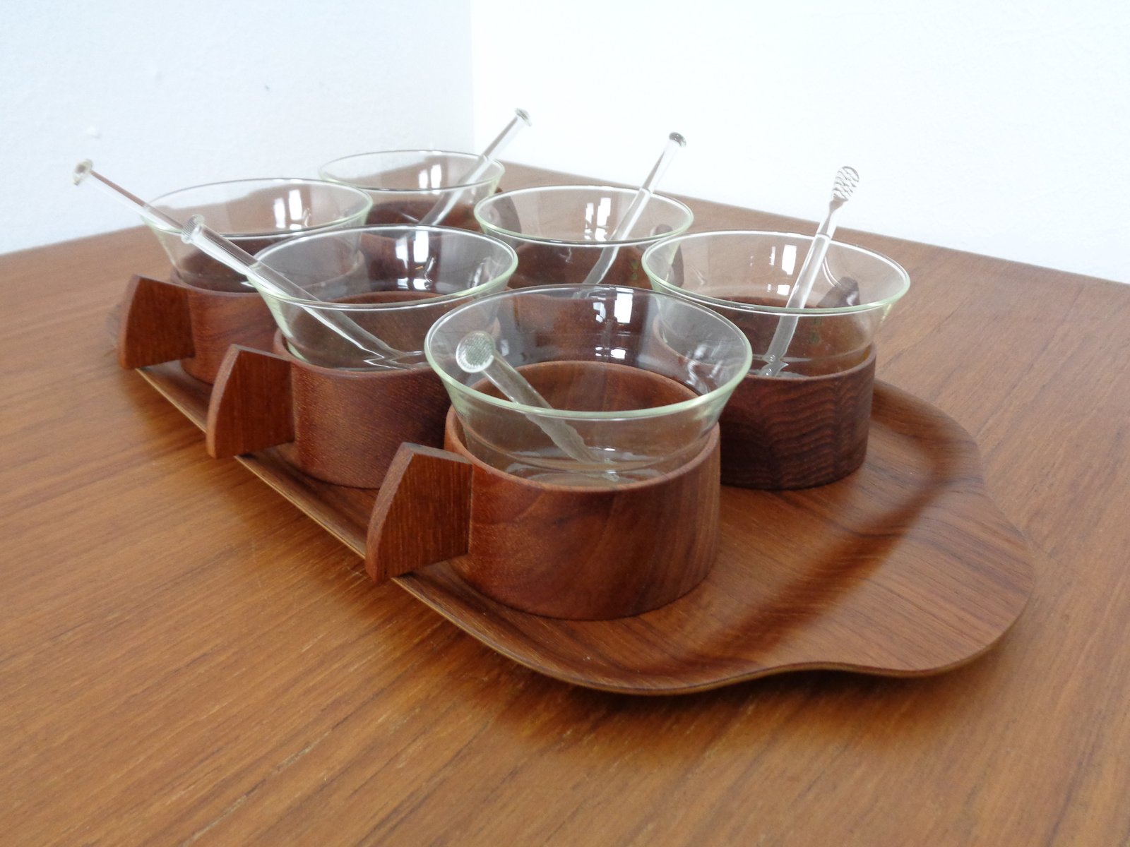 Swedish Teak Tray with Tea Cups by Jie Gantofta, 1960s, Set of 7 for ...