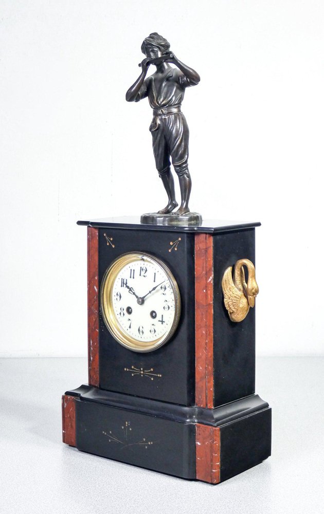 Marti Pendulum Clock with Bronze Sculpture for sale at Pamono