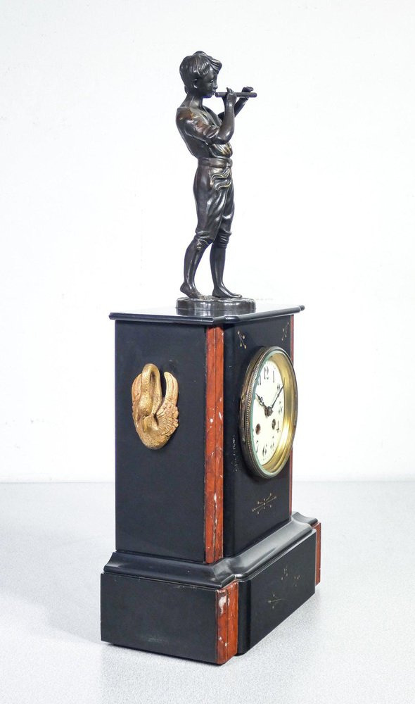 Marti Pendulum Clock with Bronze Sculpture for sale at Pamono