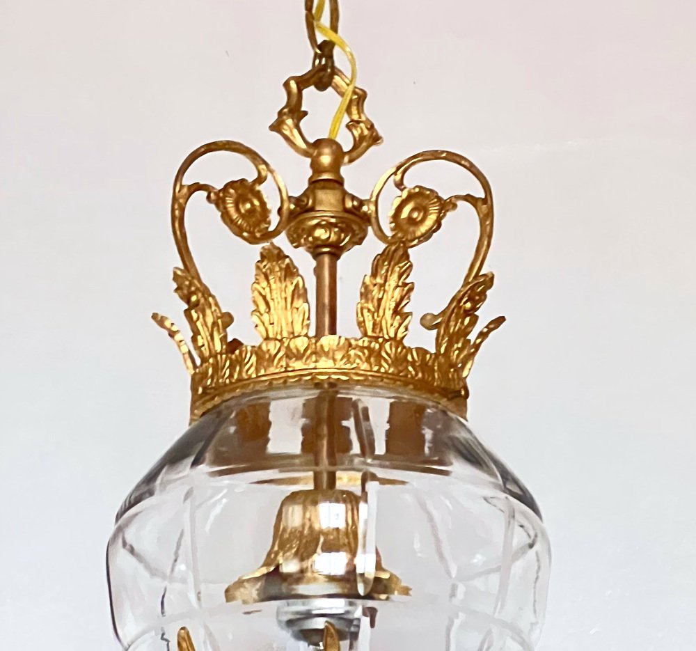 Empire Carved Glass and Gilded Bronze Lantern with Crown and Swans ...