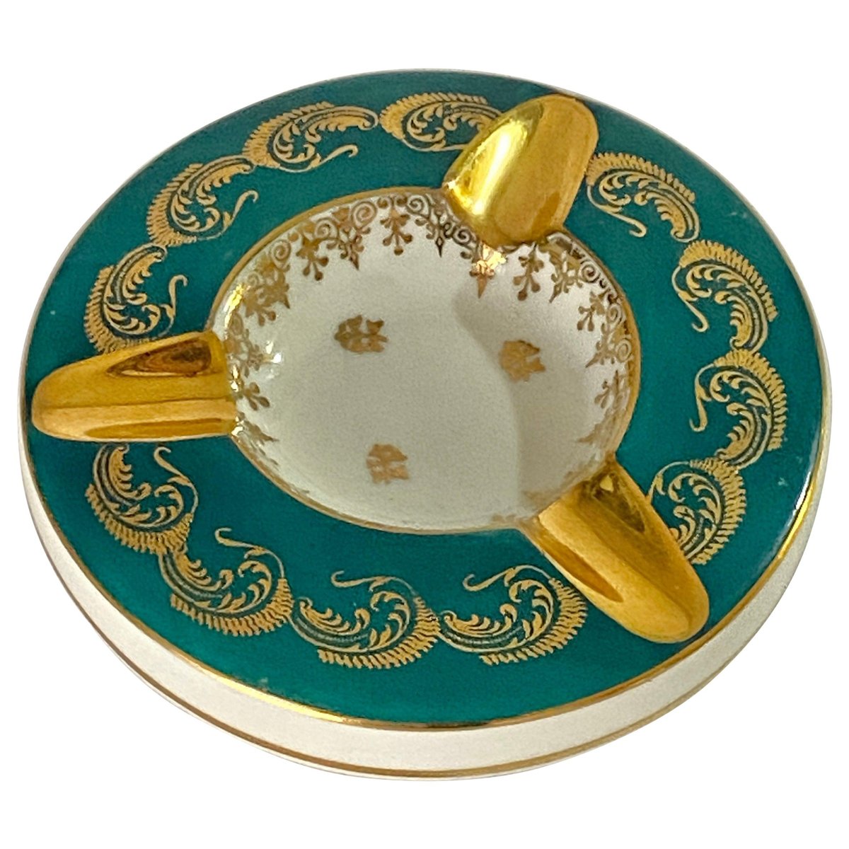 Green and Gold Limoges Porcelain Ashtray, France, Early 20th Century ...