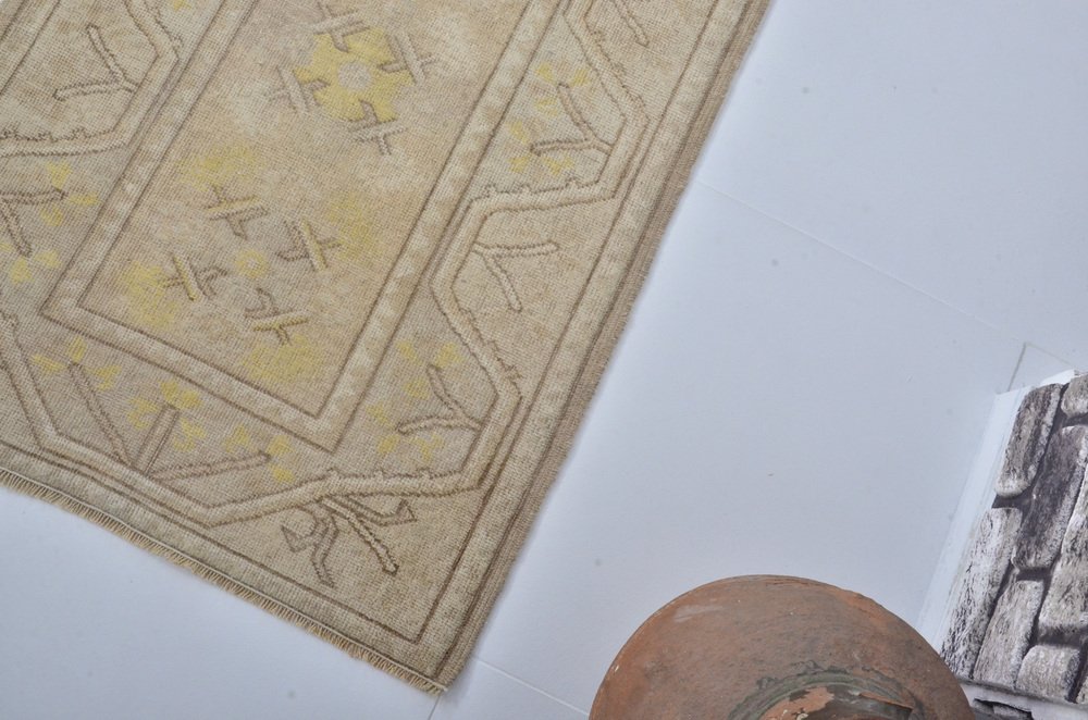Vintage Tan Blonde Color Natural Runner Rug for sale at Pamono
