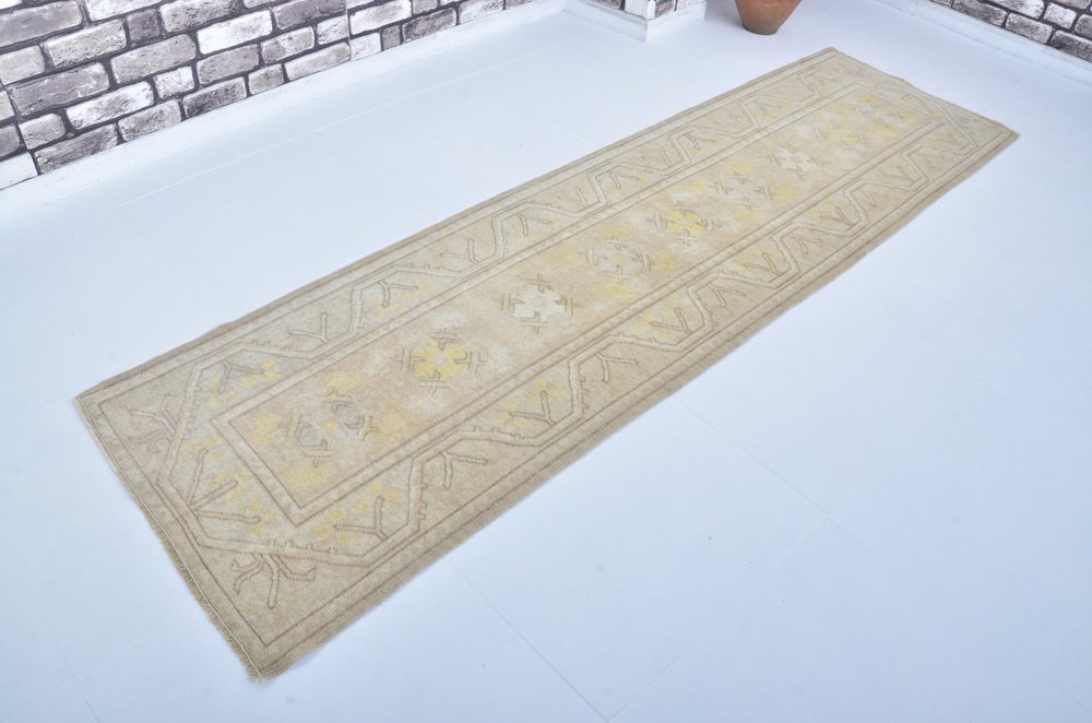 Vintage Tan Blonde Color Natural Runner Rug for sale at Pamono