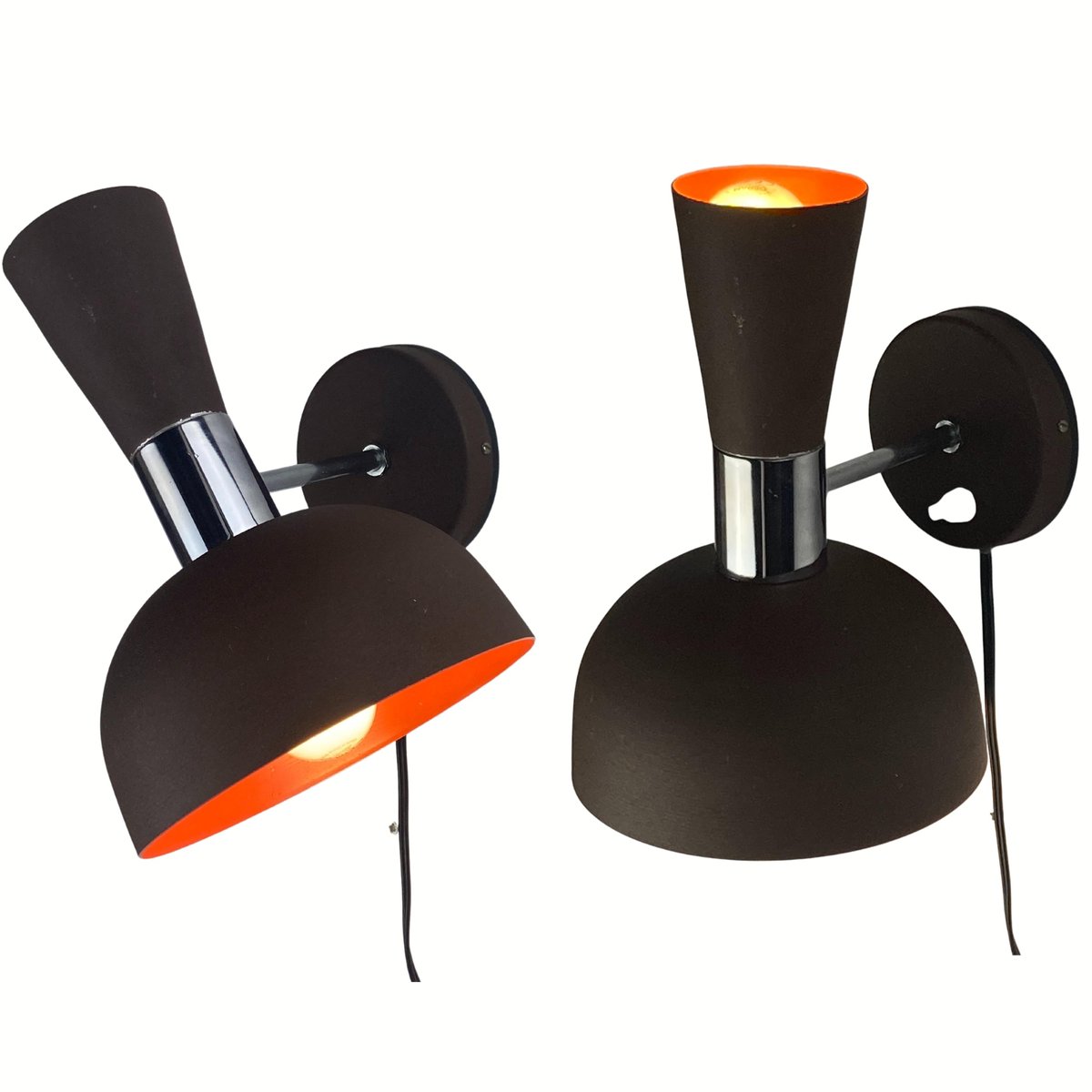 Mid-Century Dutch Brown Diabolo Wall Sconces attributed to Herda, 1970s ...