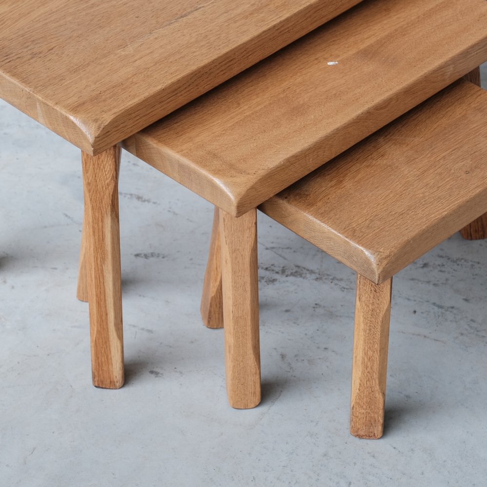 Mid-Century Blonde Oak Nesting Tables, 1970s, Set of 3 for sale at Pamono