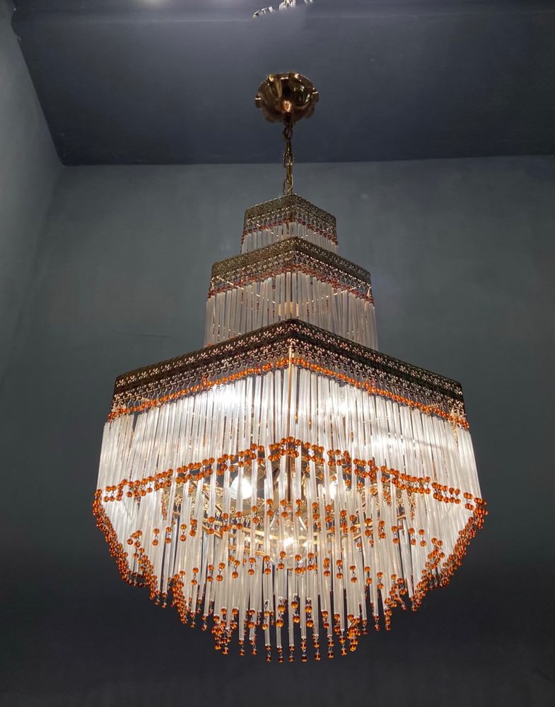 Italian Liberty Style Murano Glass Rod Chandelier, 1960s for sale at Pamono