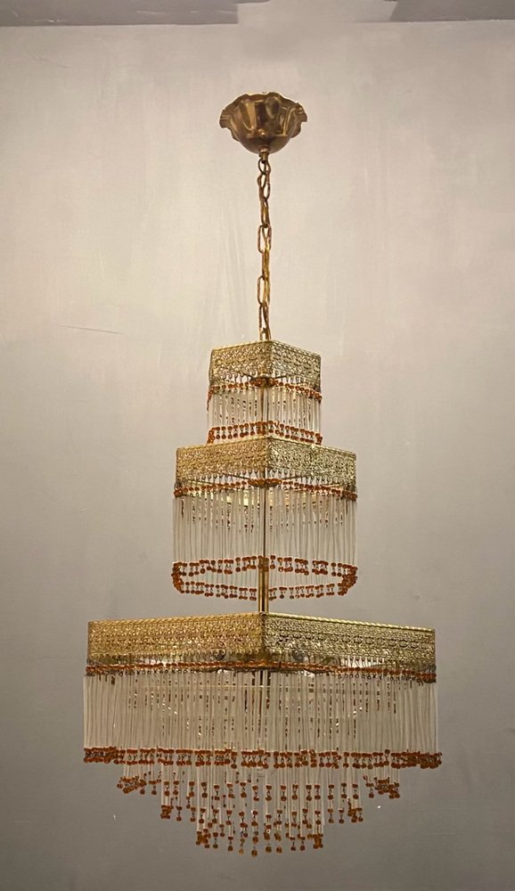 Italian Liberty Style Murano Glass Rod Chandelier, 1960s for sale at Pamono