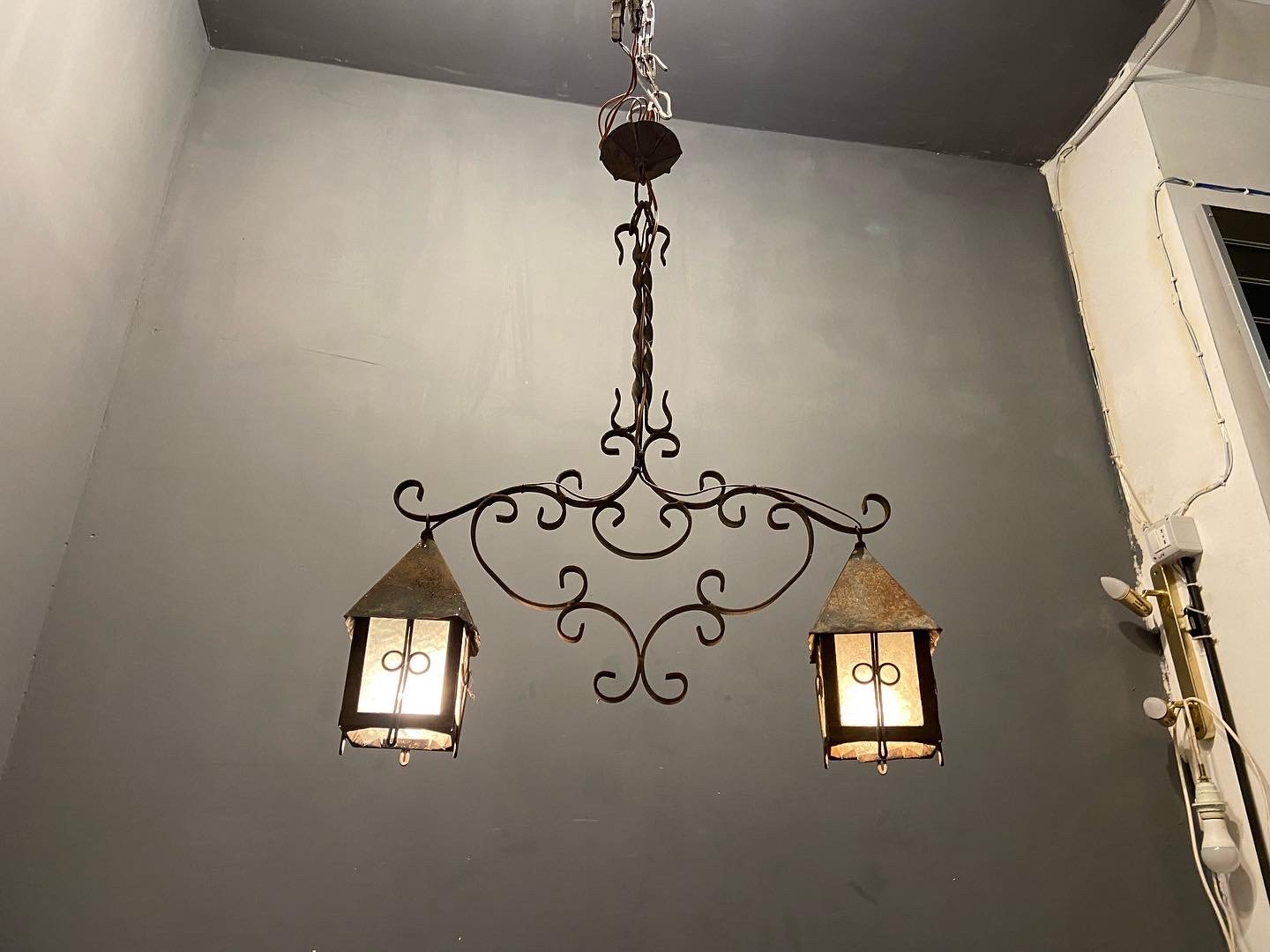 Antique Wrought Iron Pendant Light, 1940s for sale at Pamono