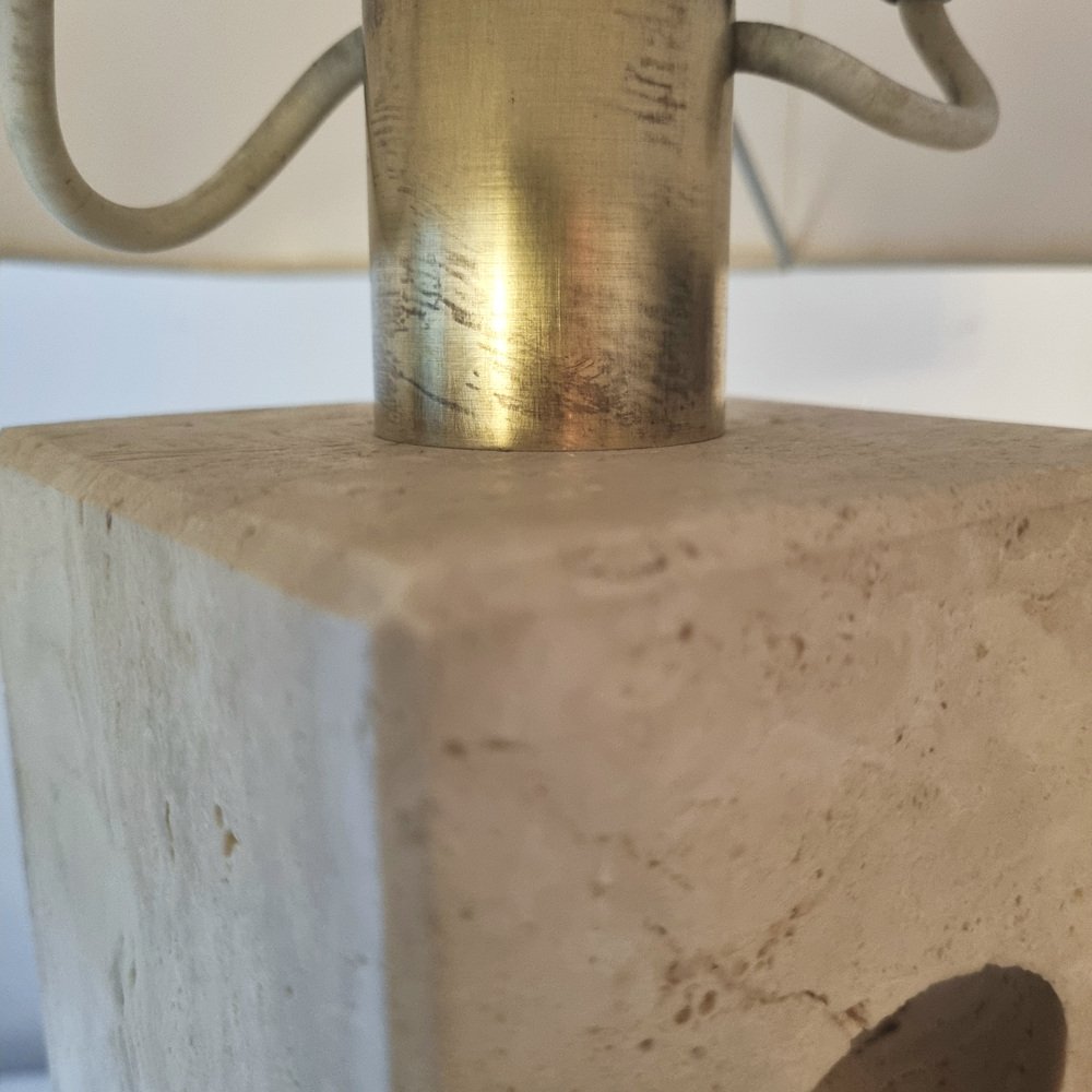 Large Italian Table Lamp in Travertine from Fratelli Mannelli, 1970s ...