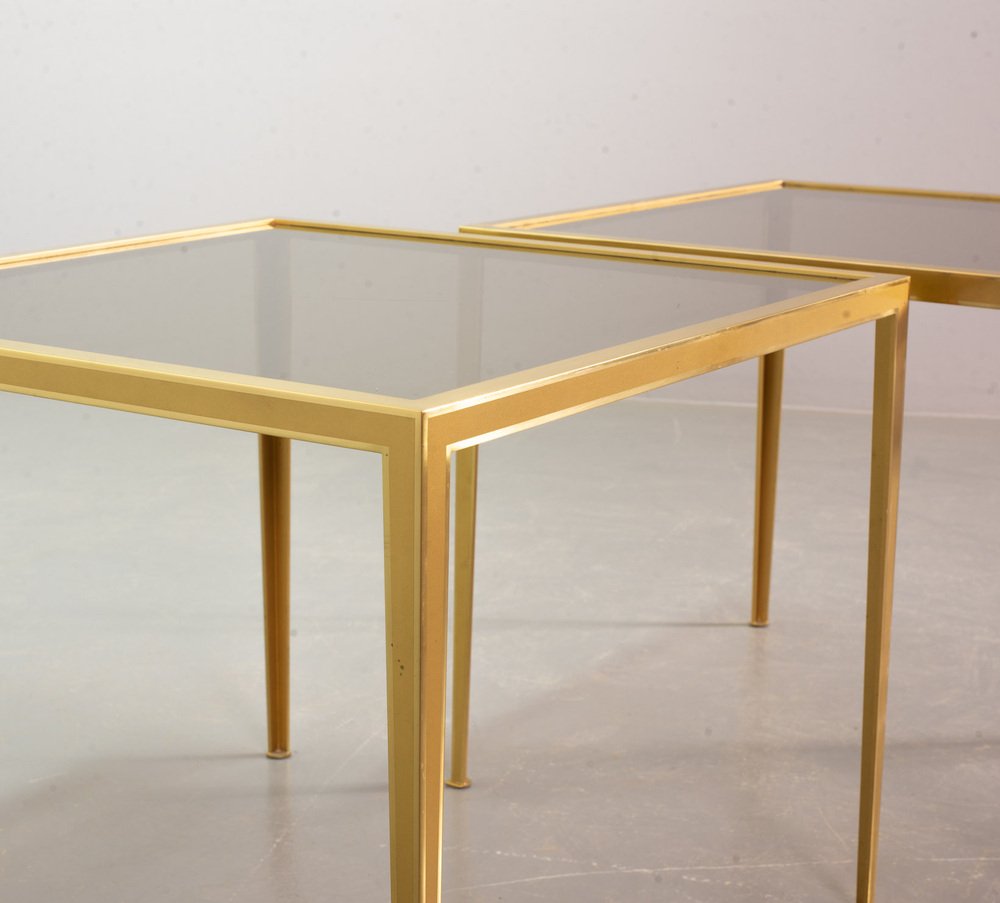 German Side Tables in Brass with Smokey Glass Top from Vereinigte ...