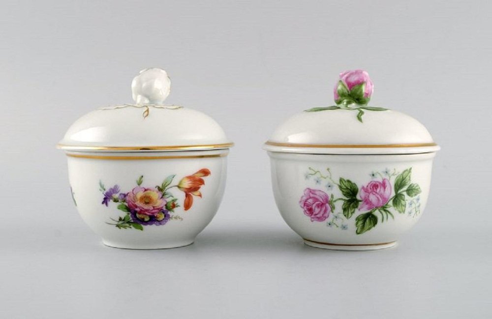 Antique Hand-Painted Porcelain Lidded Bowls by Fürstenberg, Set of 2 ...