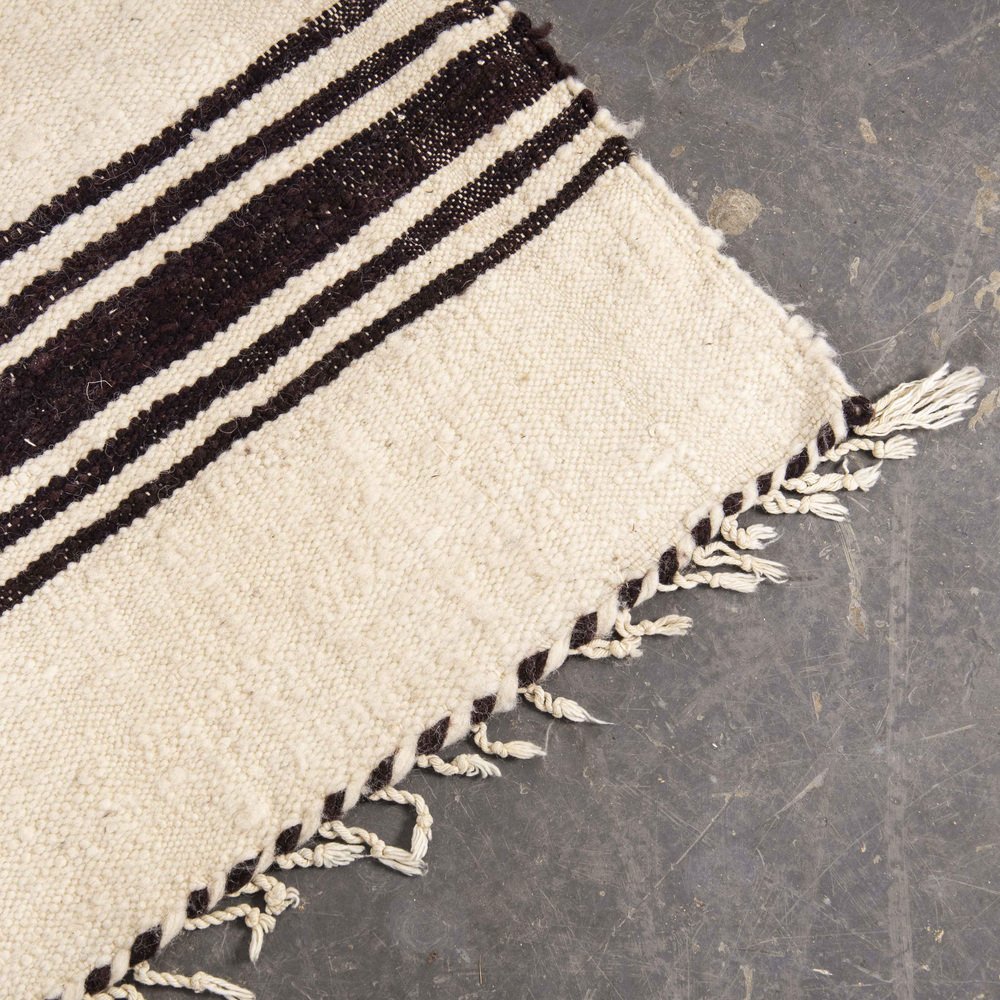 Vintage Berber Bold Monochrome Stripe Hanbel Rug for sale at Pamono