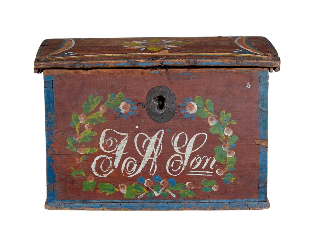 Folk Art Scandinavian Hand Painted Pine Box for sale at Pamono