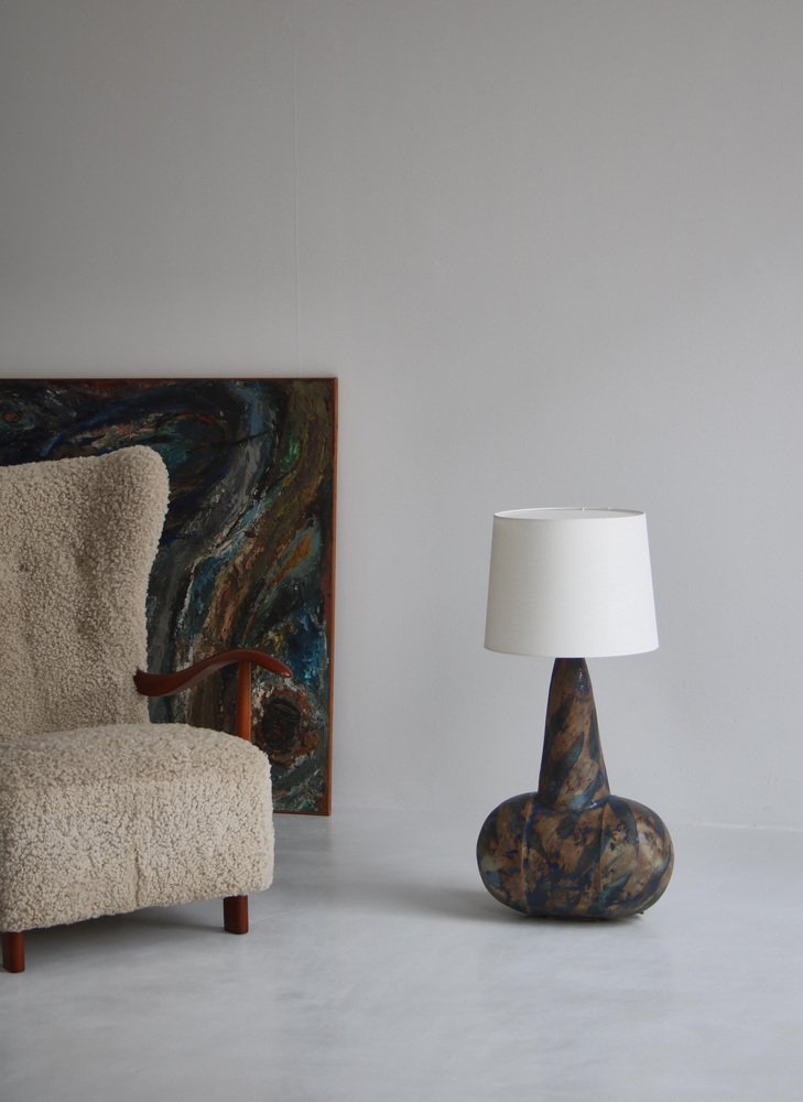 Large Blue Brown Ceramics Table Lamp attributed to Birte Troest ...