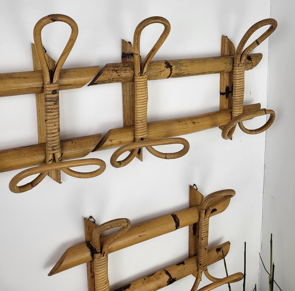 Italian French Bamboo Rattan Coat Hanger, 1960s for sale at Pamono