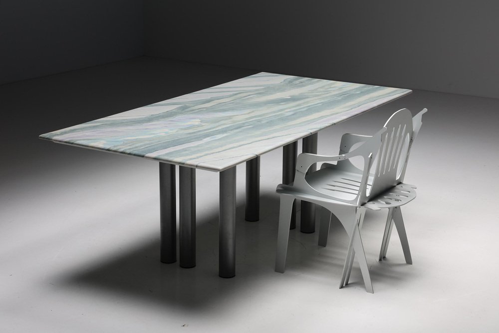 Marble & Steel Dining Table from Pia Manu, 1990s for sale at Pamono