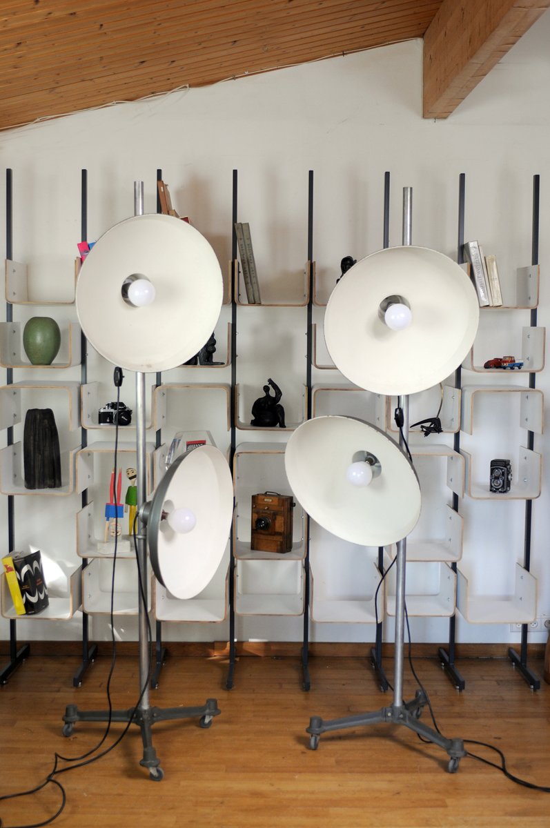 French Double Reflector Floor Lamps from Cremer, 1950, Set of 2 for ...