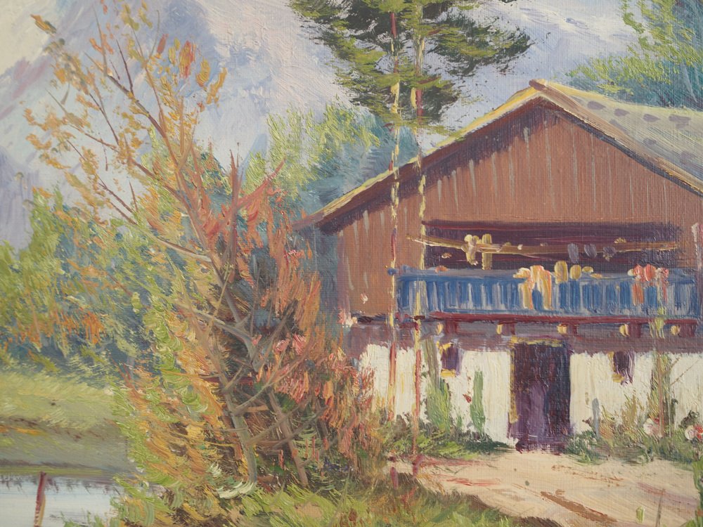 Scandinavian Artist, The Chalet at the Mountain Stream, 1970s, Oil on ...