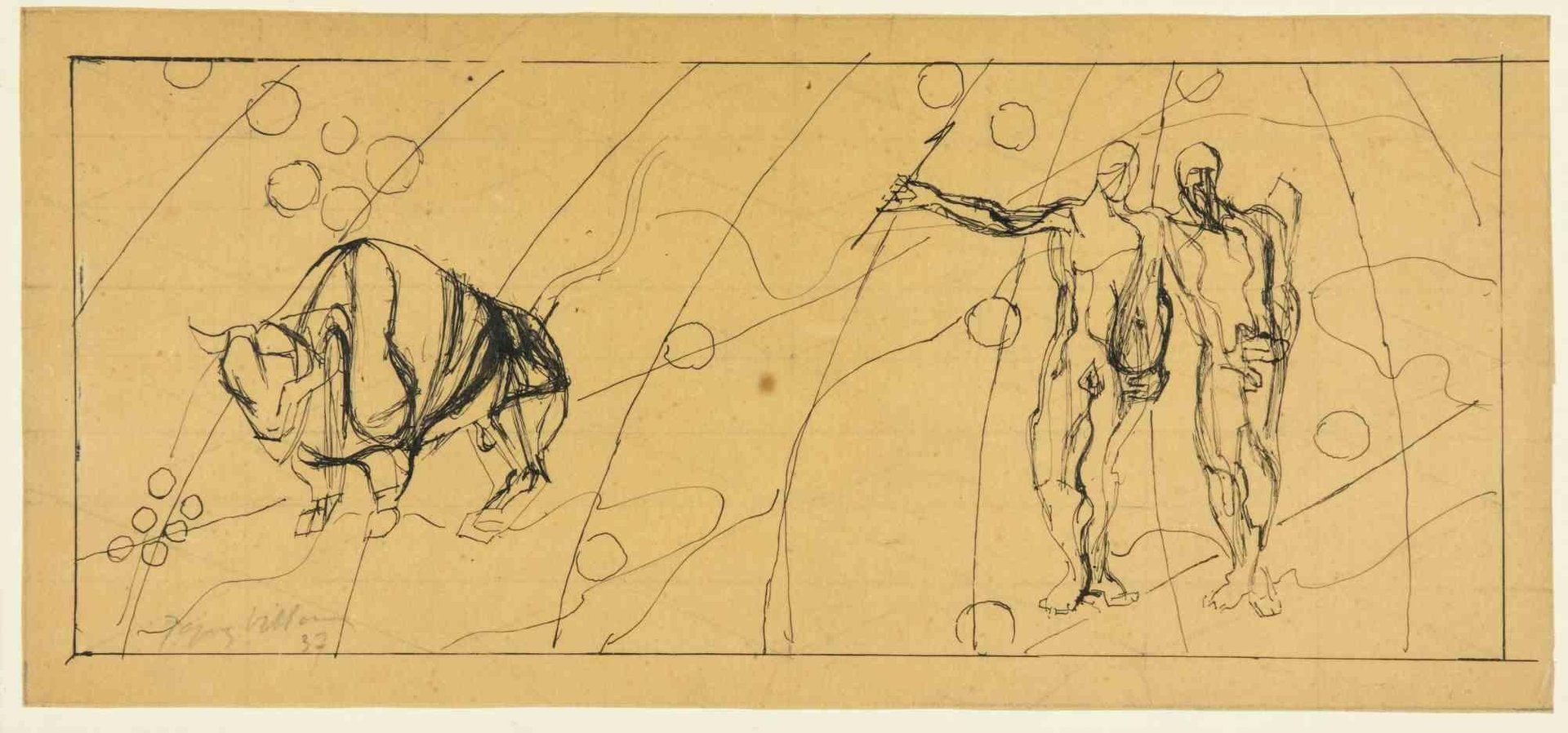 Jacques Villon, Segni zodiacali, Toro e Gemelli, Disegno a inchiostro ...