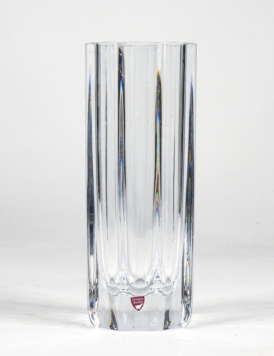 Octagonal Crystal Vase from Orrefors, Sweden, 1990s for sale at Pamono
