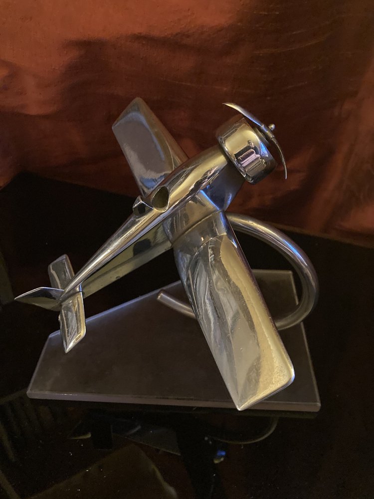 Vintage Art Deco Chrome Aircraft on Plastic Base, 1930s for sale at Pamono