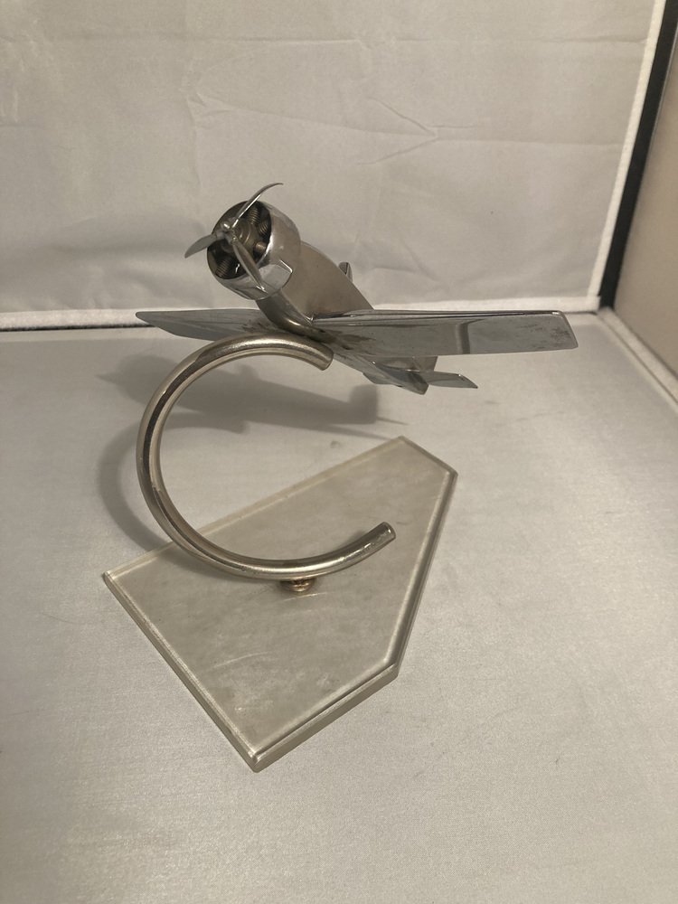 Vintage Art Deco Chrome Aircraft on Plastic Base, 1930s for sale at Pamono