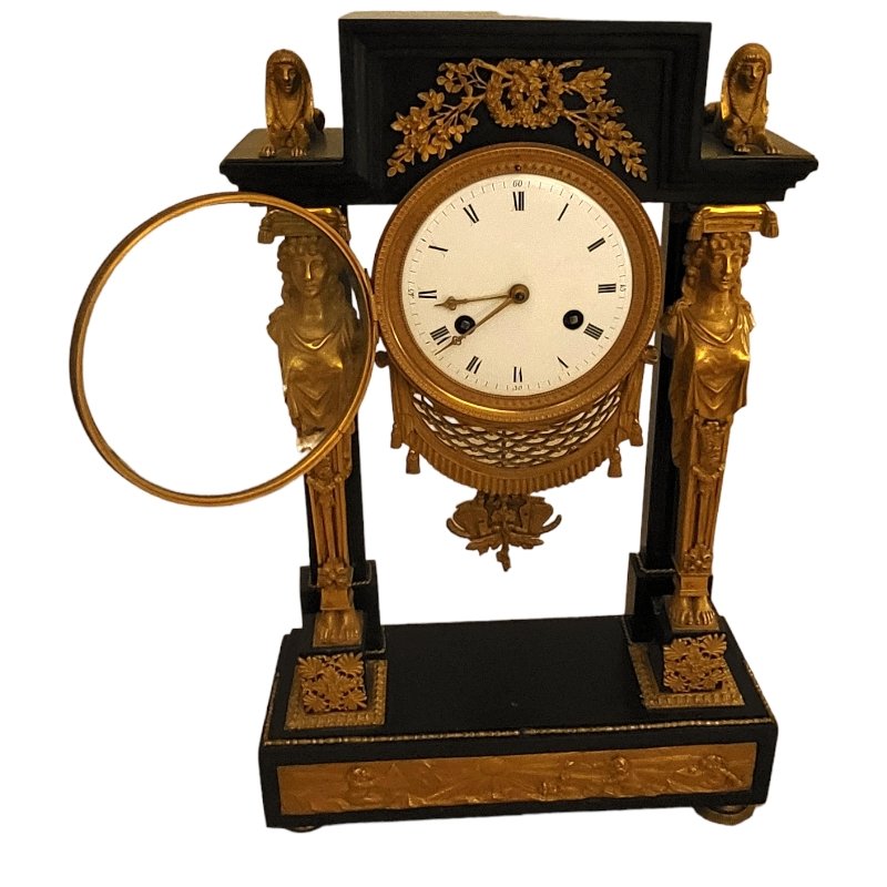 French Pendulum Clock Garniture with Gilt Gold Bronze Candleholders ...